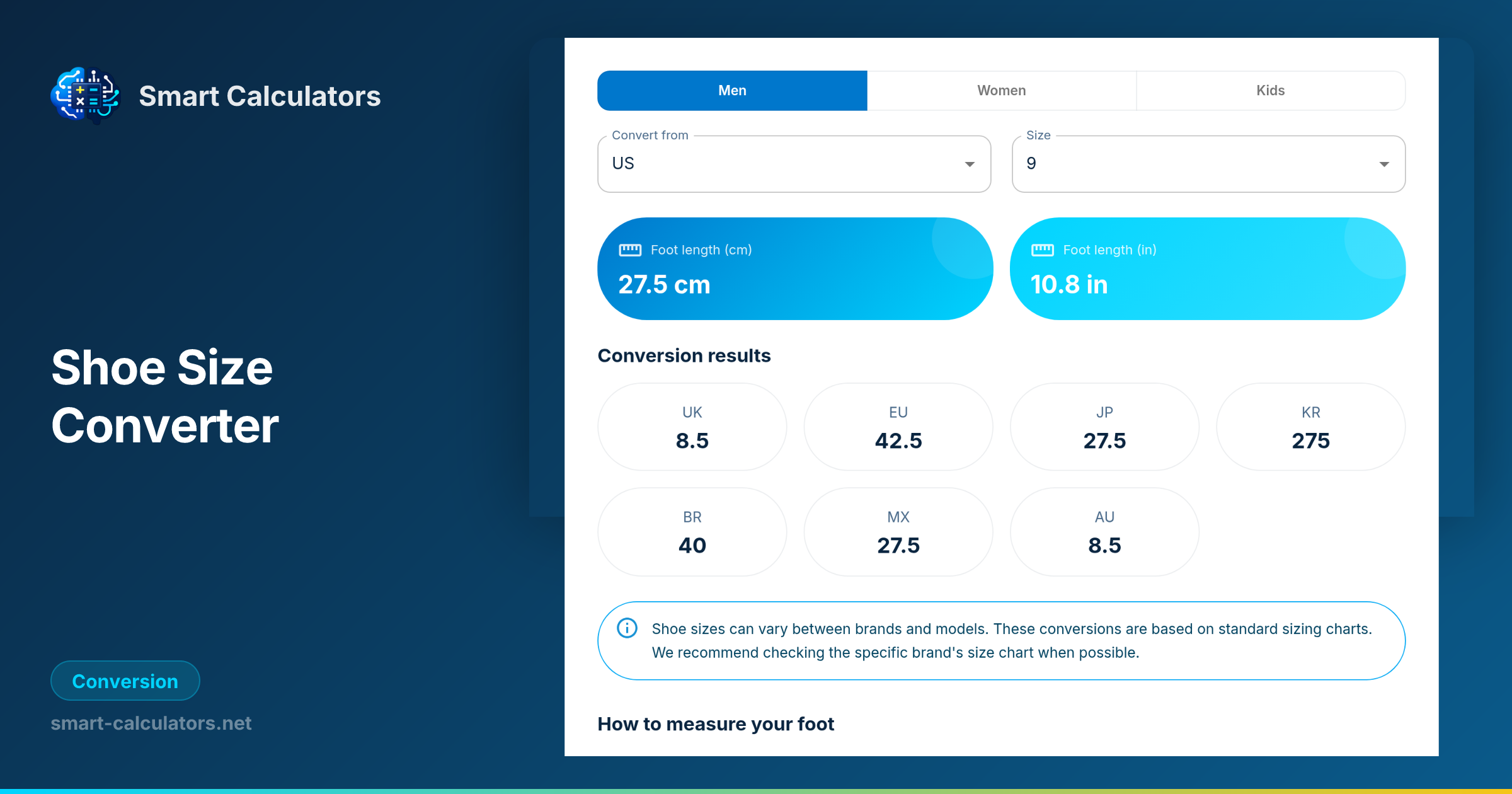 Shoe Size Converter: US, UK, EU, JP and CM